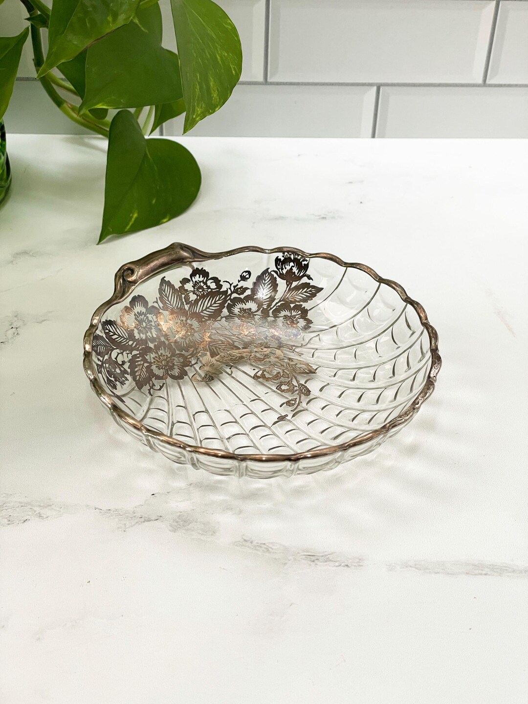 Vintage Gold Overlay Glass Shell Dish,floral Design Altar Dish,crystal ...