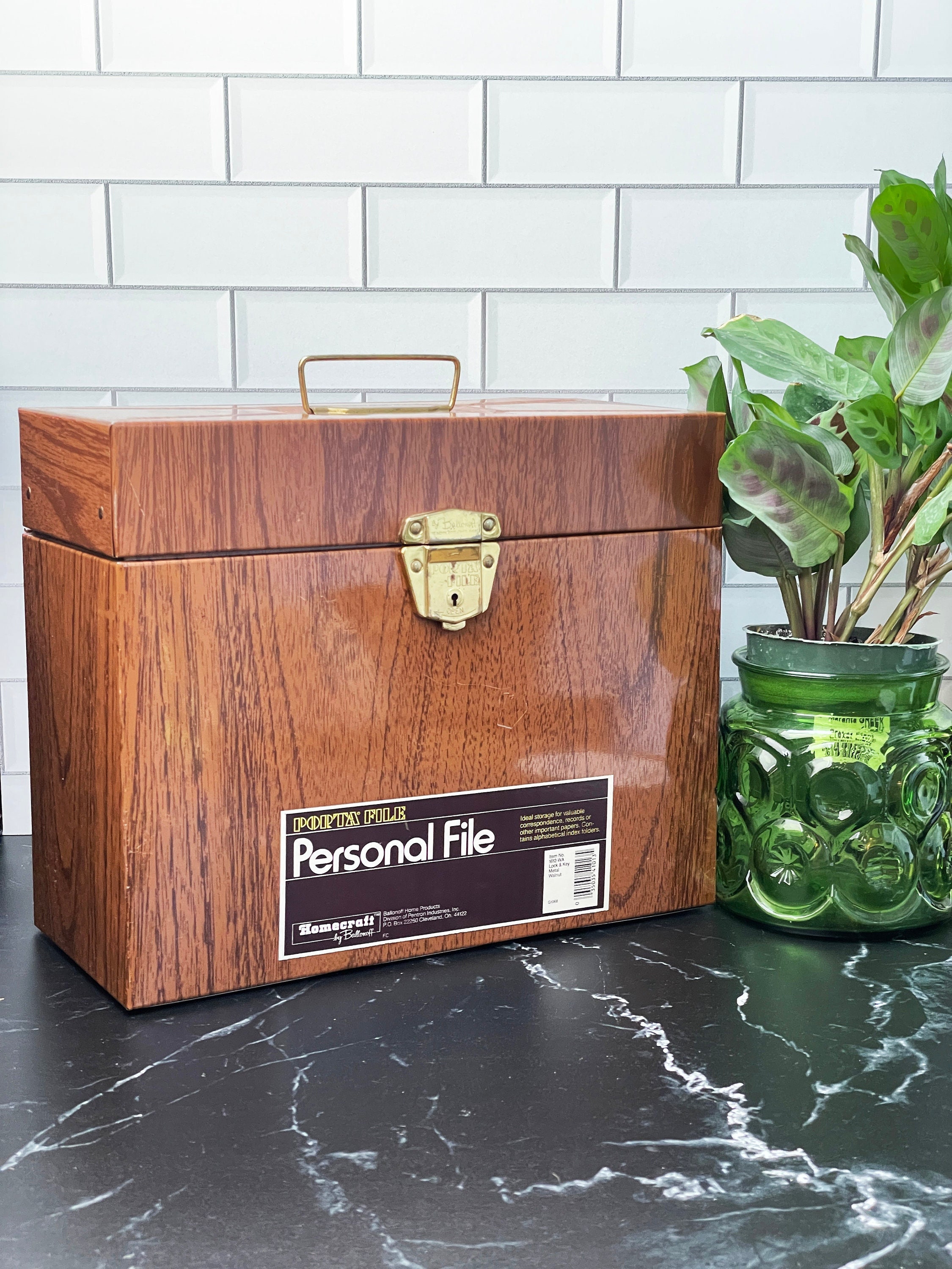Vintage Faux Wood Metal File Box, Ballonoff Woodgrain, Carry Handle, 7 ...
