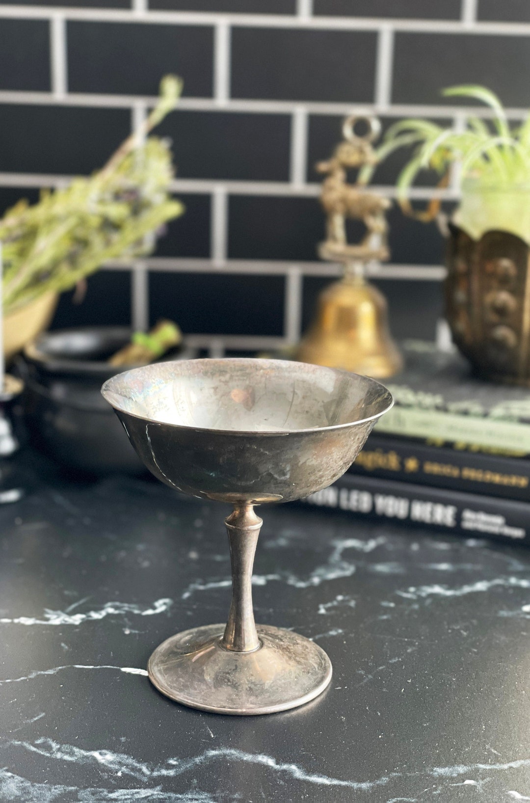 Pedestal Altar Chalice, Vintage Witch Tool, Silver Plated Offering ...