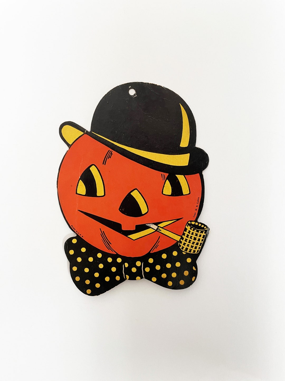 Vintage Halloween Beistle Luhrs Pumpkin With Bowler & Corncob Pipe ...