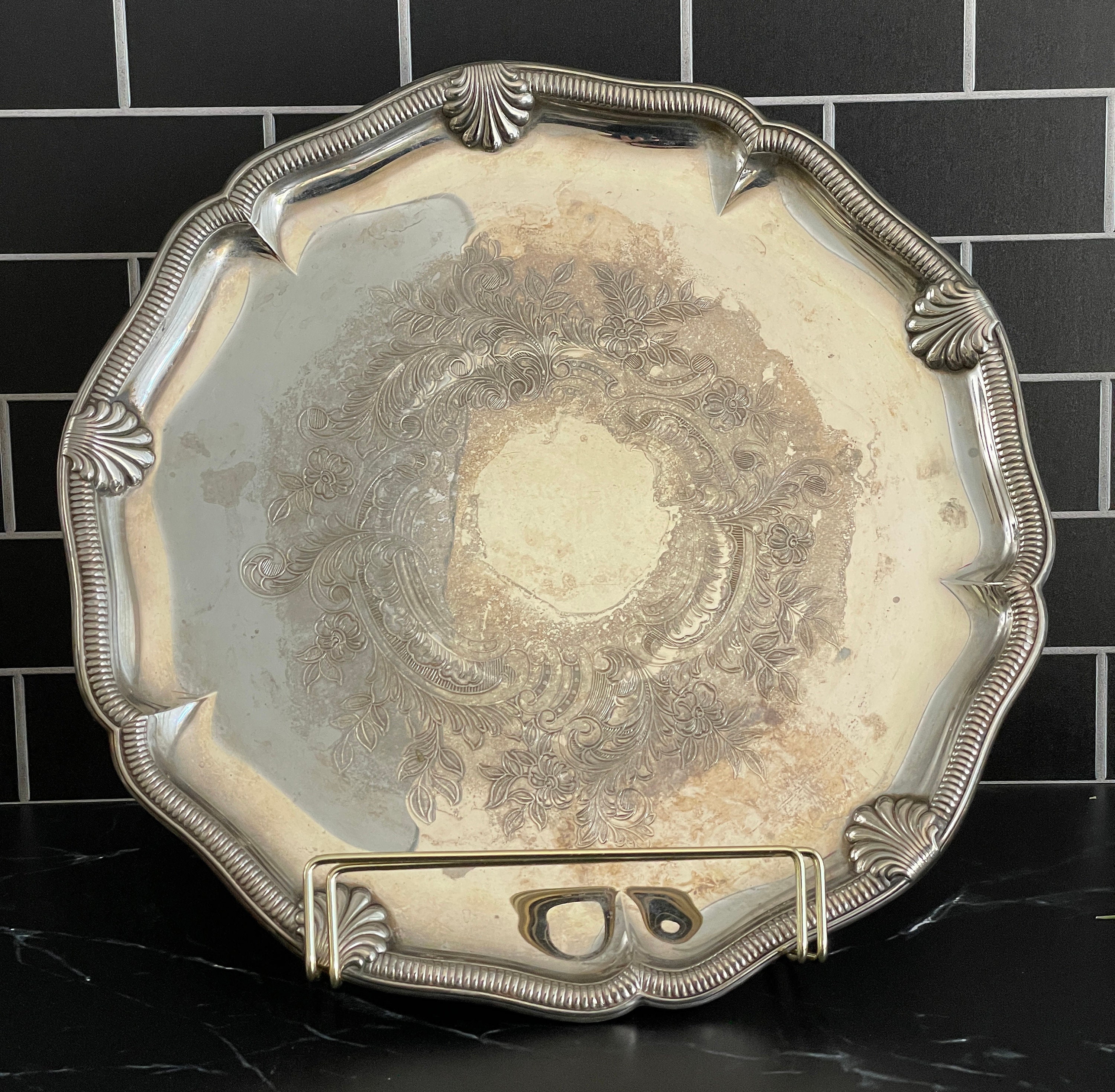Vintage Large Round Altar Tray, Ornate Silver Plated Tray, Vintage ...