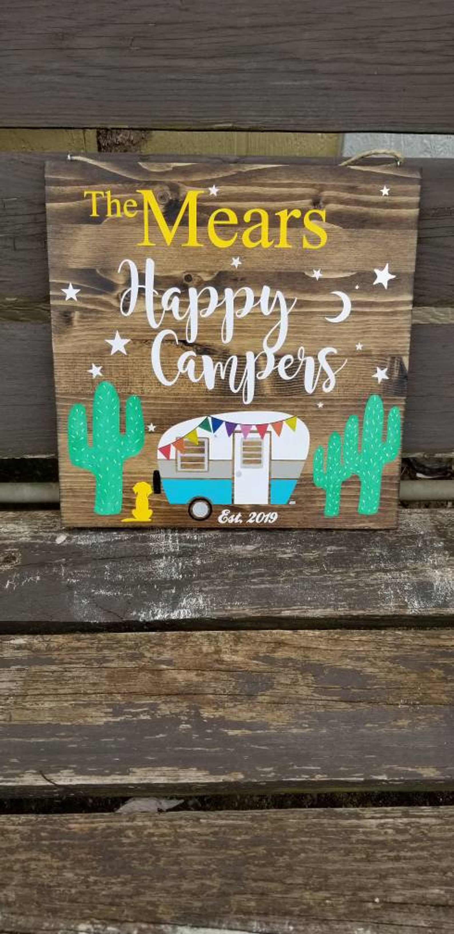 Custom happy camper sign personalized campsite western | Etsy
