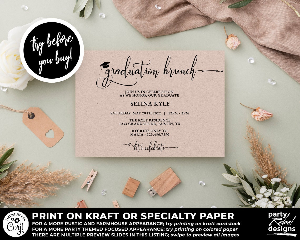 Graduation Brunch Invitation Template Graduation Party - Etsy