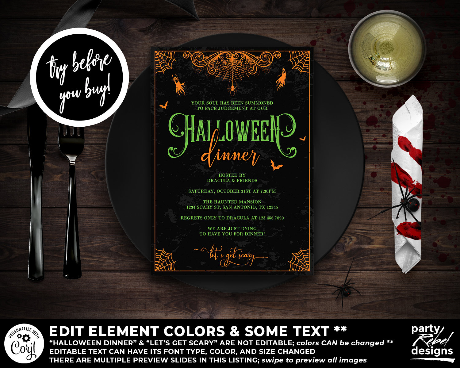 Halloween Party Invitation Printable, Halloween Dinner Invitation ...