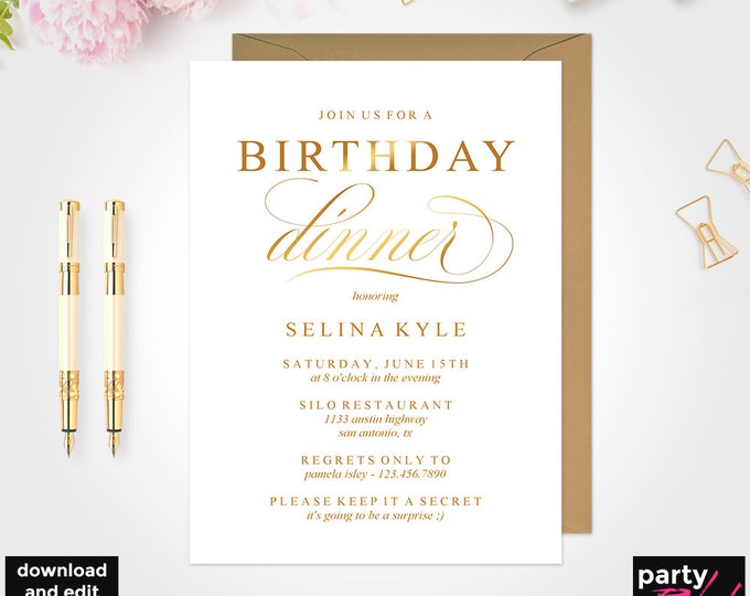 Birthday Dinner Party Invitation, Birthday Dinner Invitation Instant ...