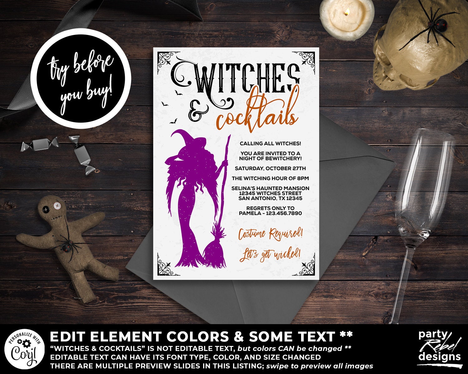 Halloween Witch Party Invitation Printable Cocktail Party - Etsy