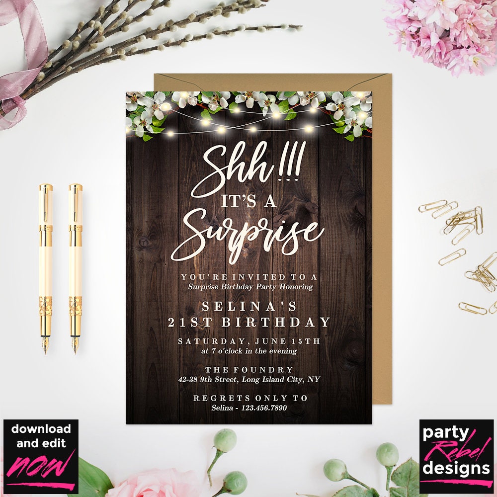 Surprise Birthday Invitation Instant Download Rustic Birthday - Etsy