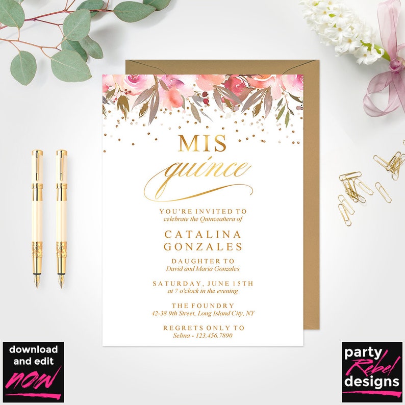 Quinceañera Party Invitation Template Mis Quince Printable - Etsy