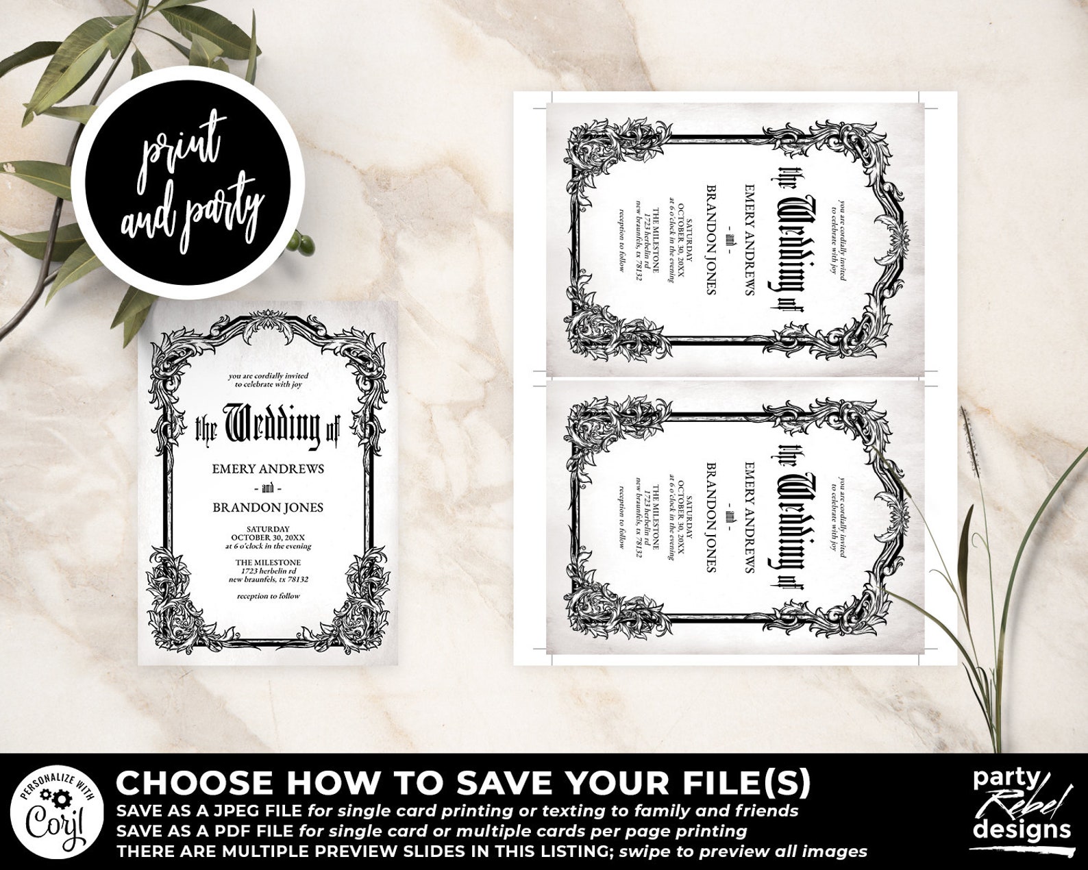Vintage Gothic Wedding Invitations, Halloween Wedding, Rustic Wedding ...