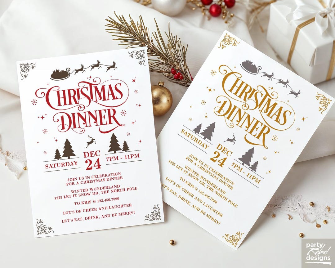 Christmas Dinner Invitation Printable, Editable Holiday Party Template ...