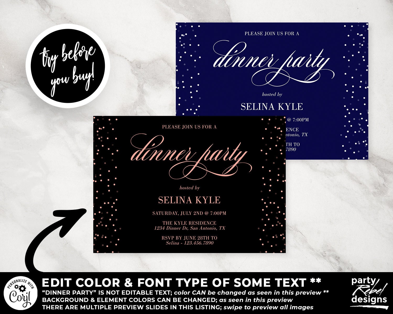 Dinner Party Invitation Template Printable, Birthday Dinner Party ...