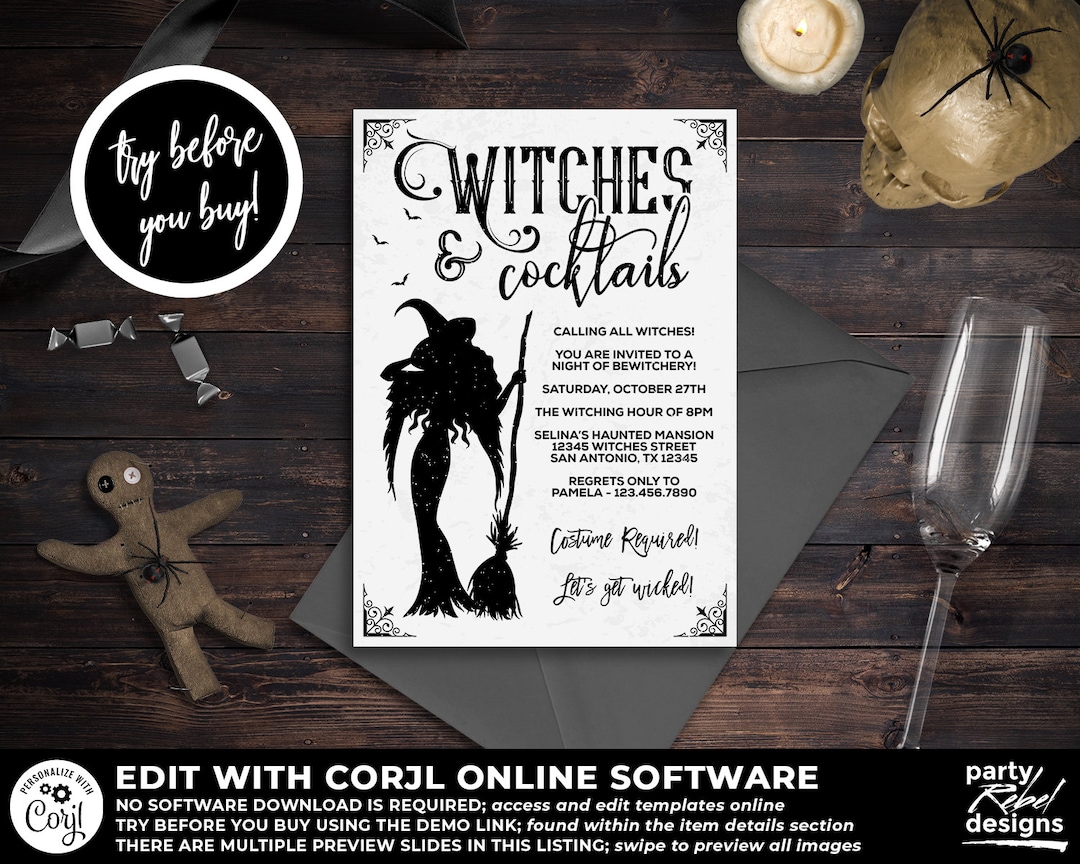 Halloween Witch Party Invitation Printable, Cocktail Party Invitations ...