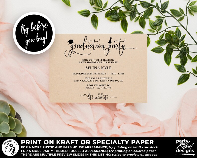 Printable Graduation Party Invitation Template, Grad Party, Graduation ...