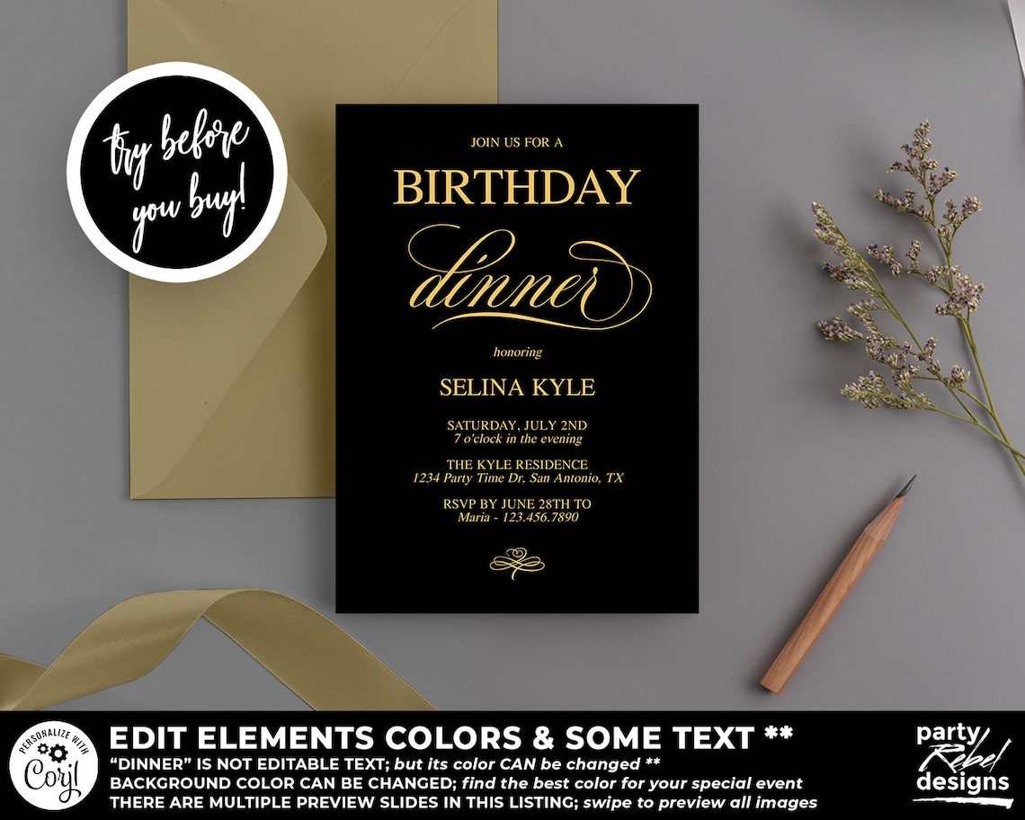 Birthday Dinner Party Invitation Instant Download Birthday - Etsy