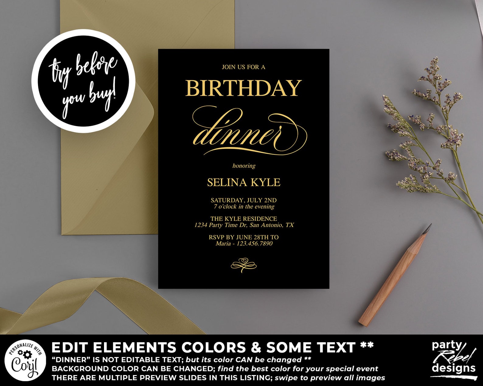 Birthday Dinner Party Invitation Instant Download Birthday - Etsy