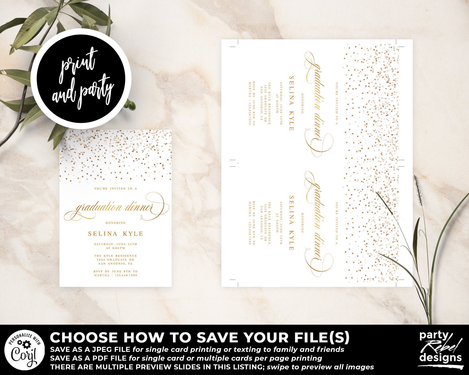 Graduation Dinner Invitation Instant Download Template Gold - Etsy