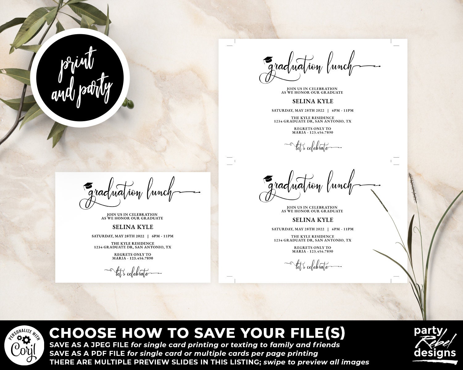 Graduation Lunch Party Invitation Template, Graduation Instant Download ...
