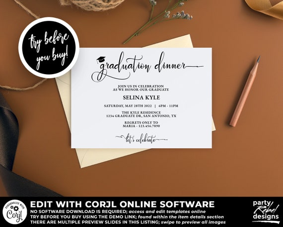 Printable Graduation Dinner Party Invitation Template Grad - Etsy