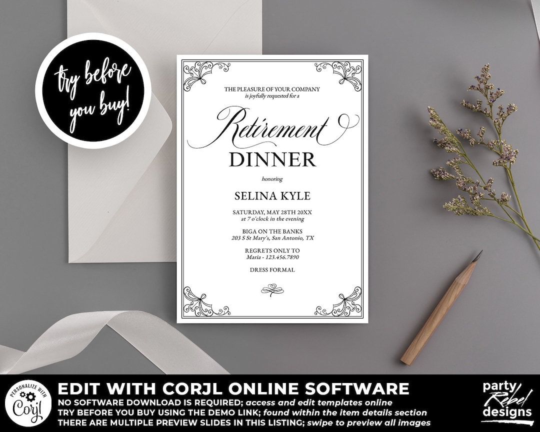 Retirement Dinner Invitation Printable Template, Retirement Party ...