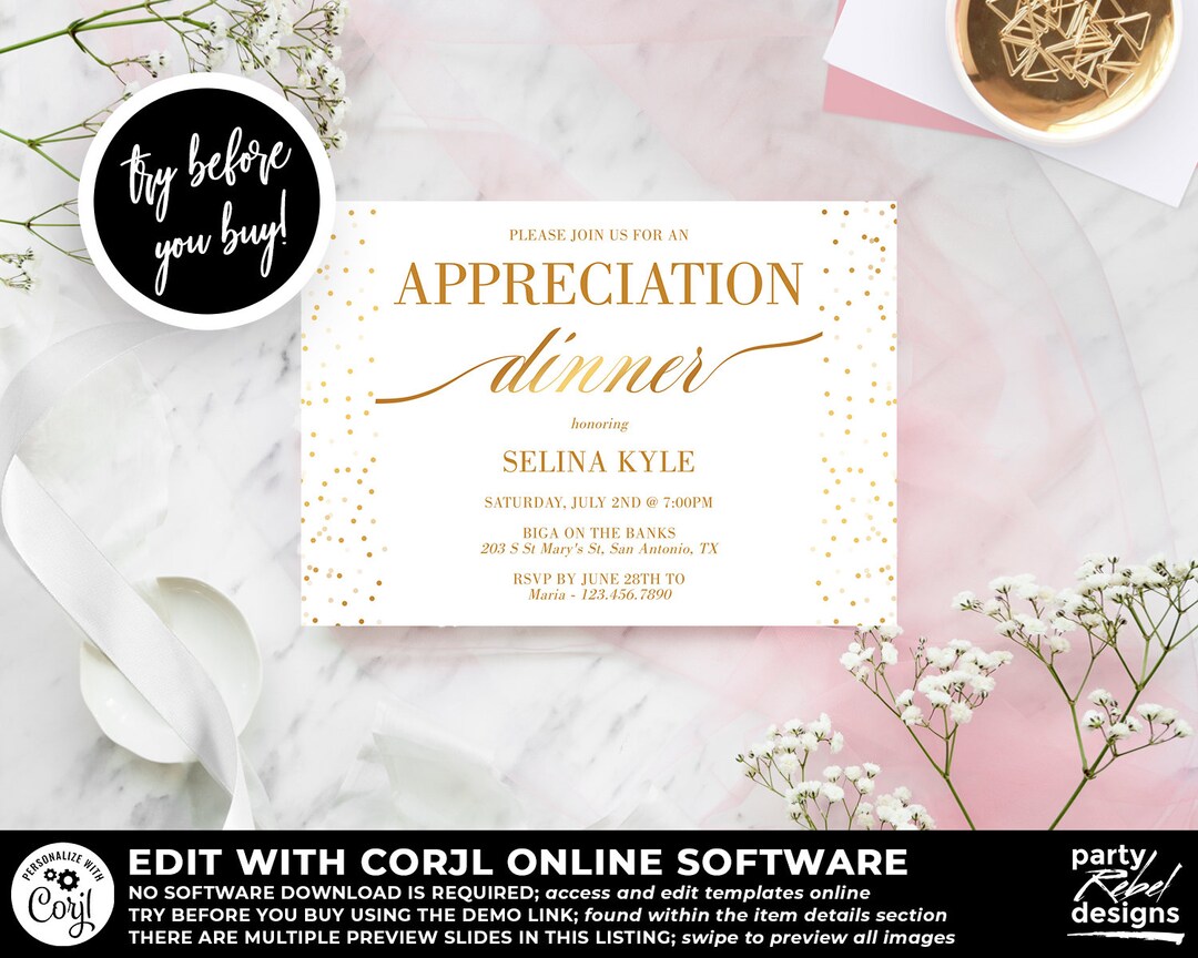 Appreciation Dinner Invitation Template, Appreciation Party Invitation ...