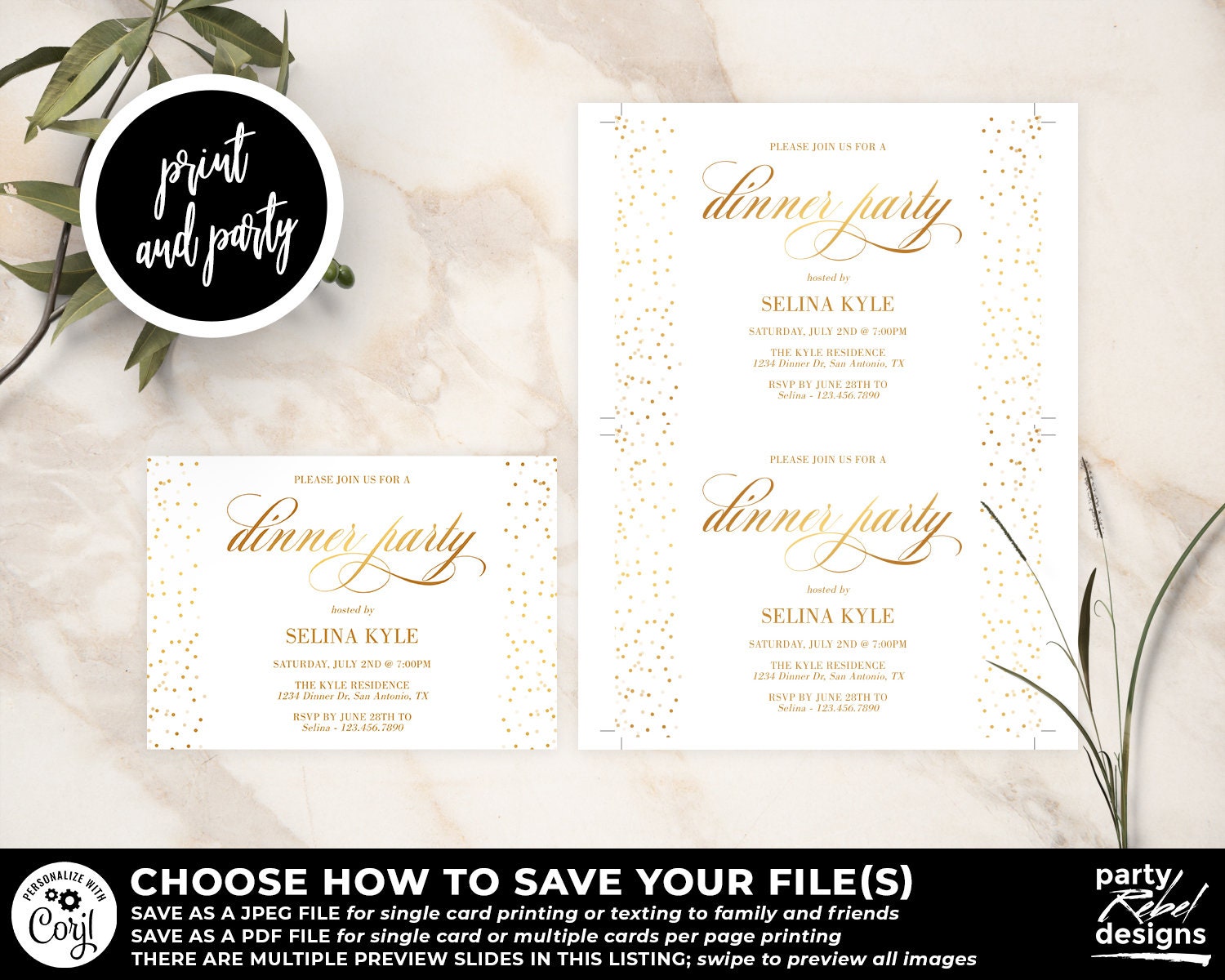 Dinner Party Invitation Template Printable, Birthday Dinner Party ...