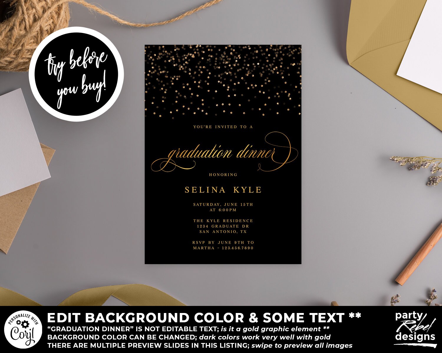 Graduation Dinner Invitation Instant Download Template Gold - Etsy