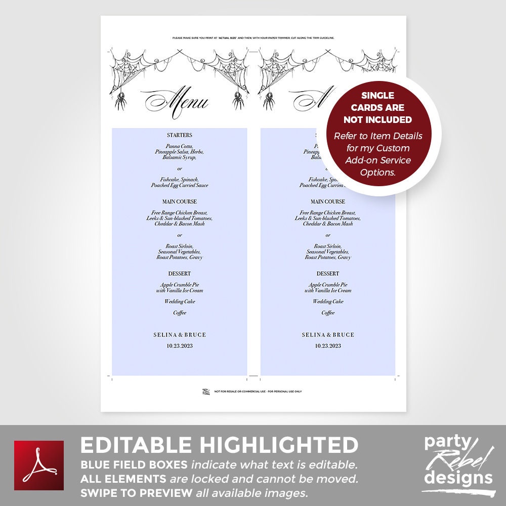 Vintage Gothic Wedding Menu Instant Download Invitation | Etsy