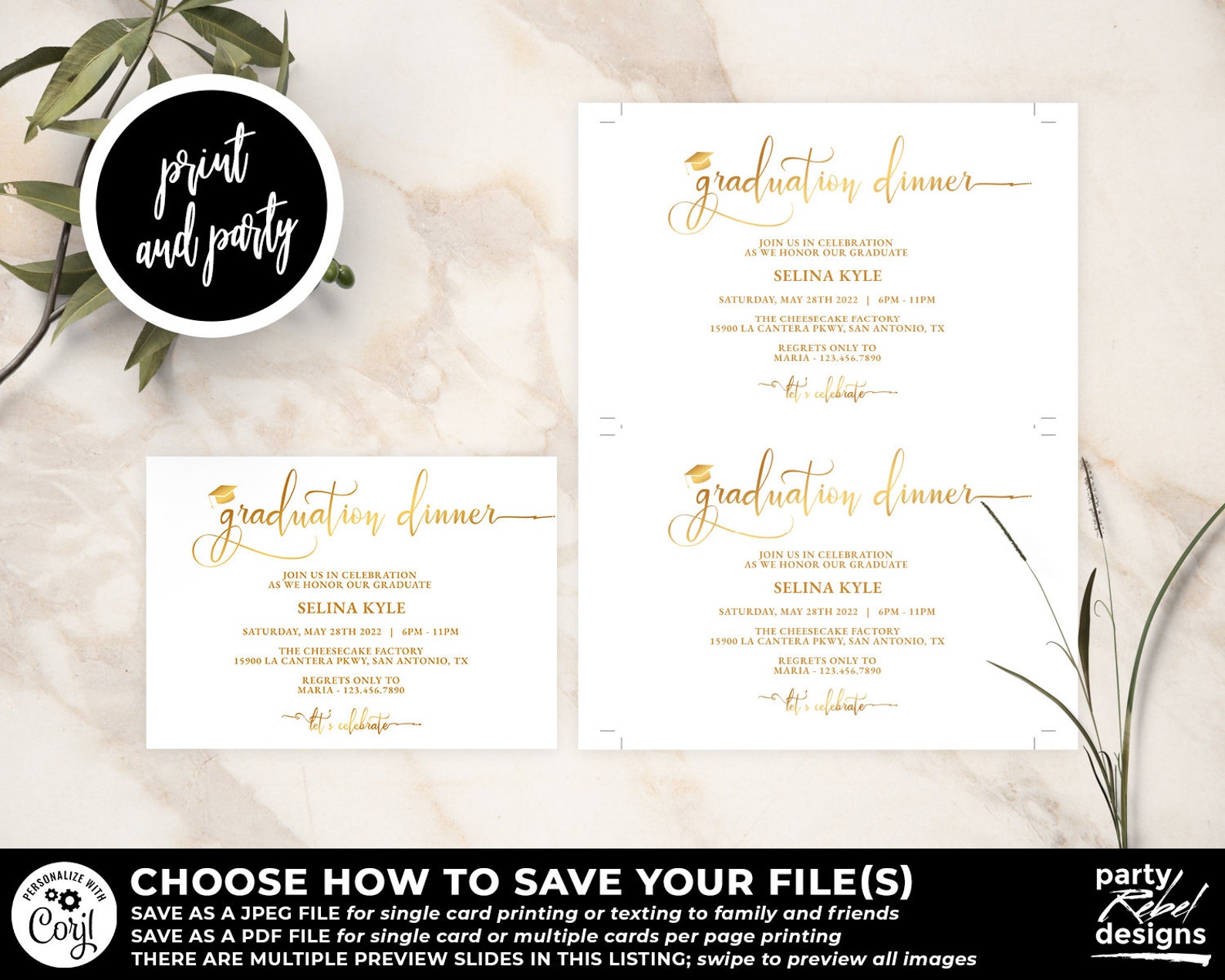 Gold Graduation Dinner Party Invitation Printable Template - Etsy