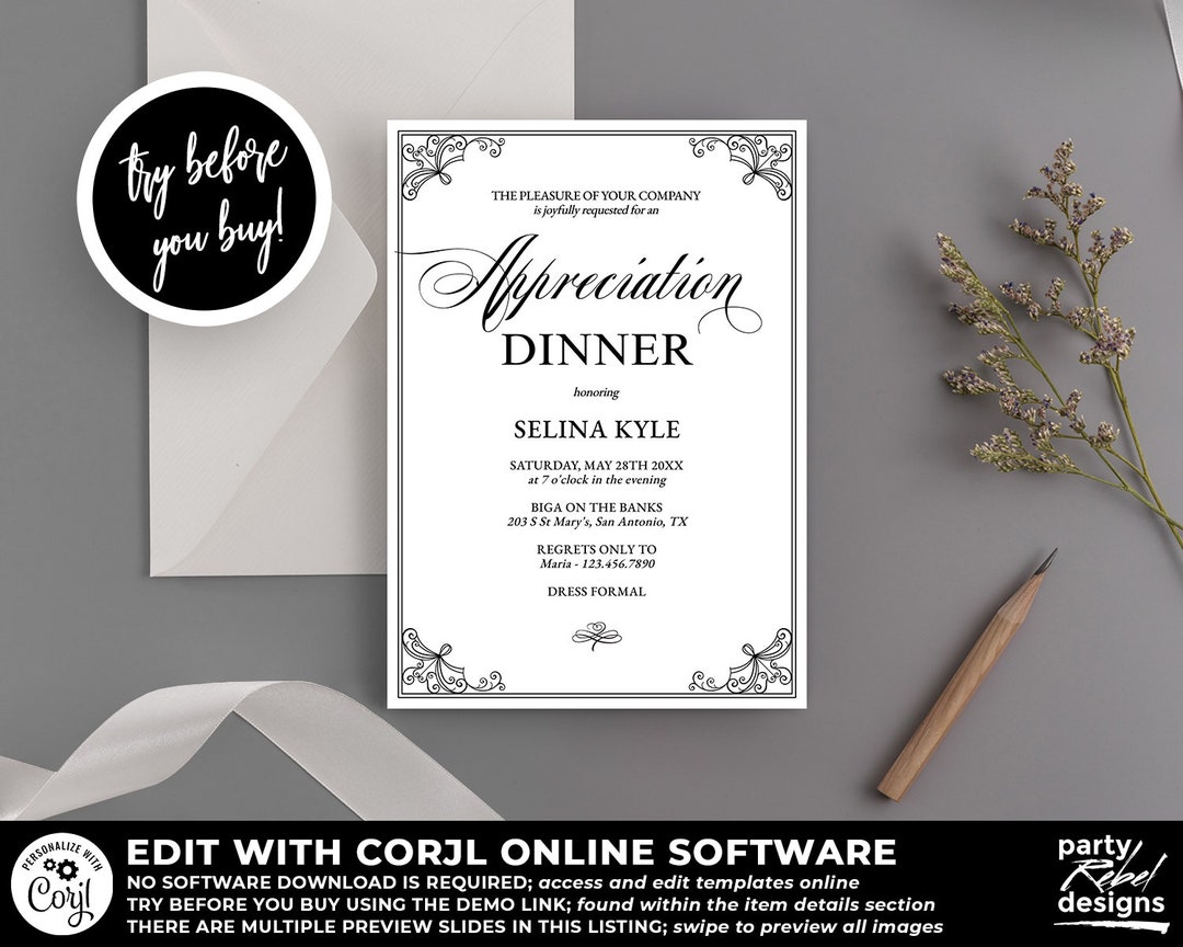 Appreciation Dinner Invitation Printable Template, Appreciation Party ...