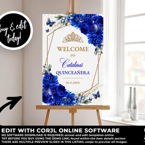 Royal Blue Floral Quinceañera Welcome Sign Poster Instant Download ...