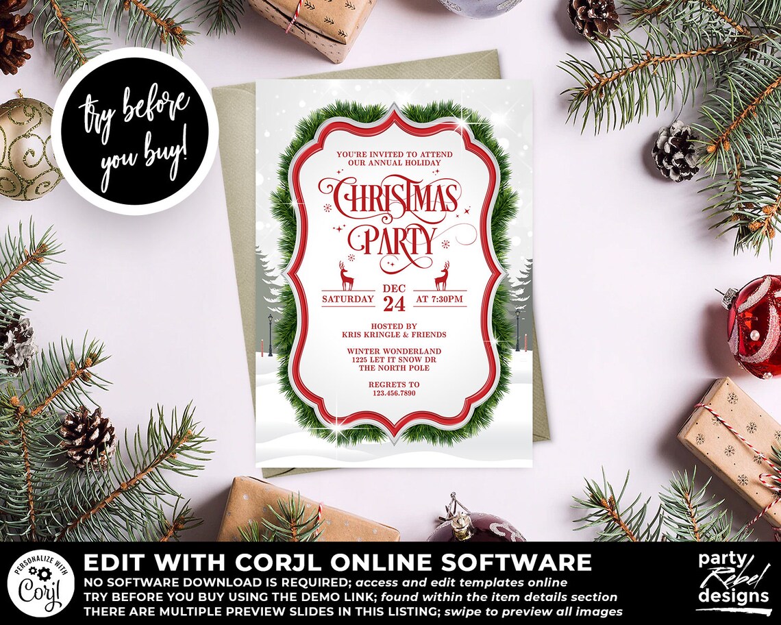 Christmas Party Invitation Printable Template Christmas Party - Etsy