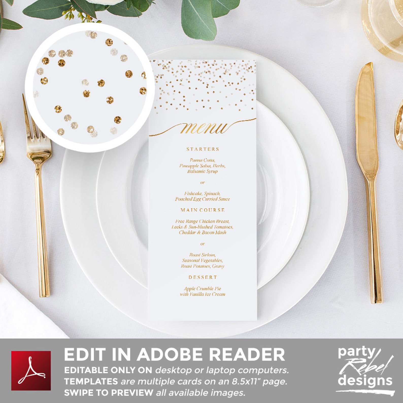 Gold Menu Card Instant Download Template Gold Bridal Shower - Etsy