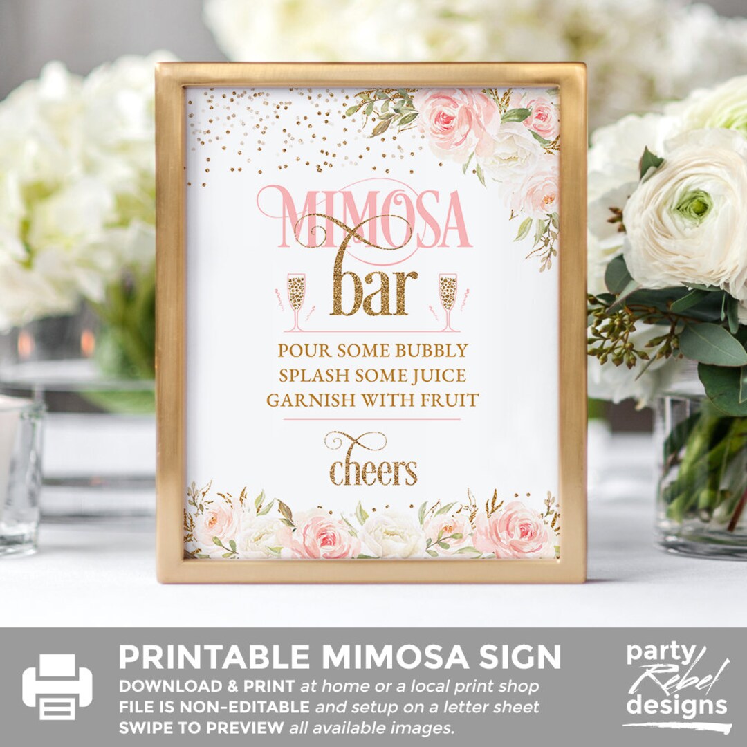 Floral Mimosa Bar Sign Instant Download, Blush Mimosa Sign, Blush and ...