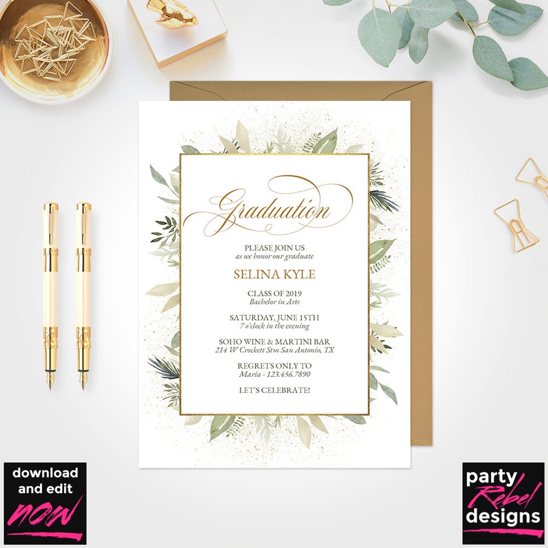 Greenery Graduation Invitation Instant Download Template, Graduation ...
