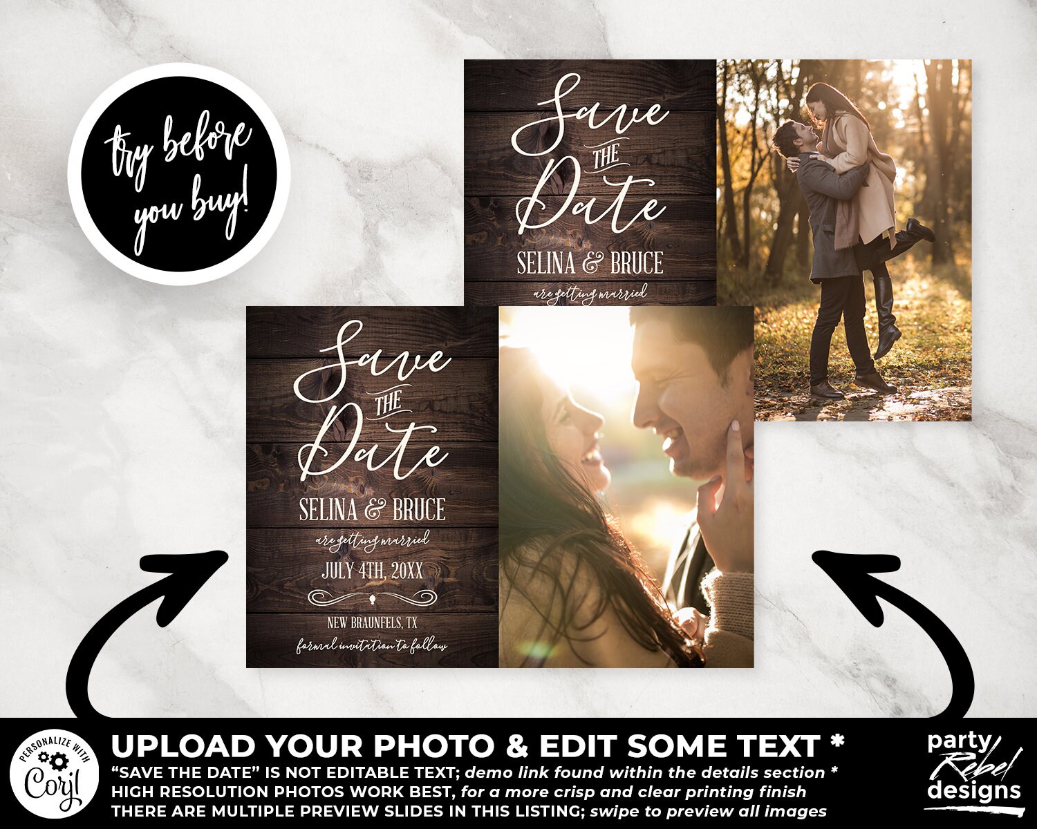 Rustic Save the Date Invitation Template Photo Save the Date - Etsy