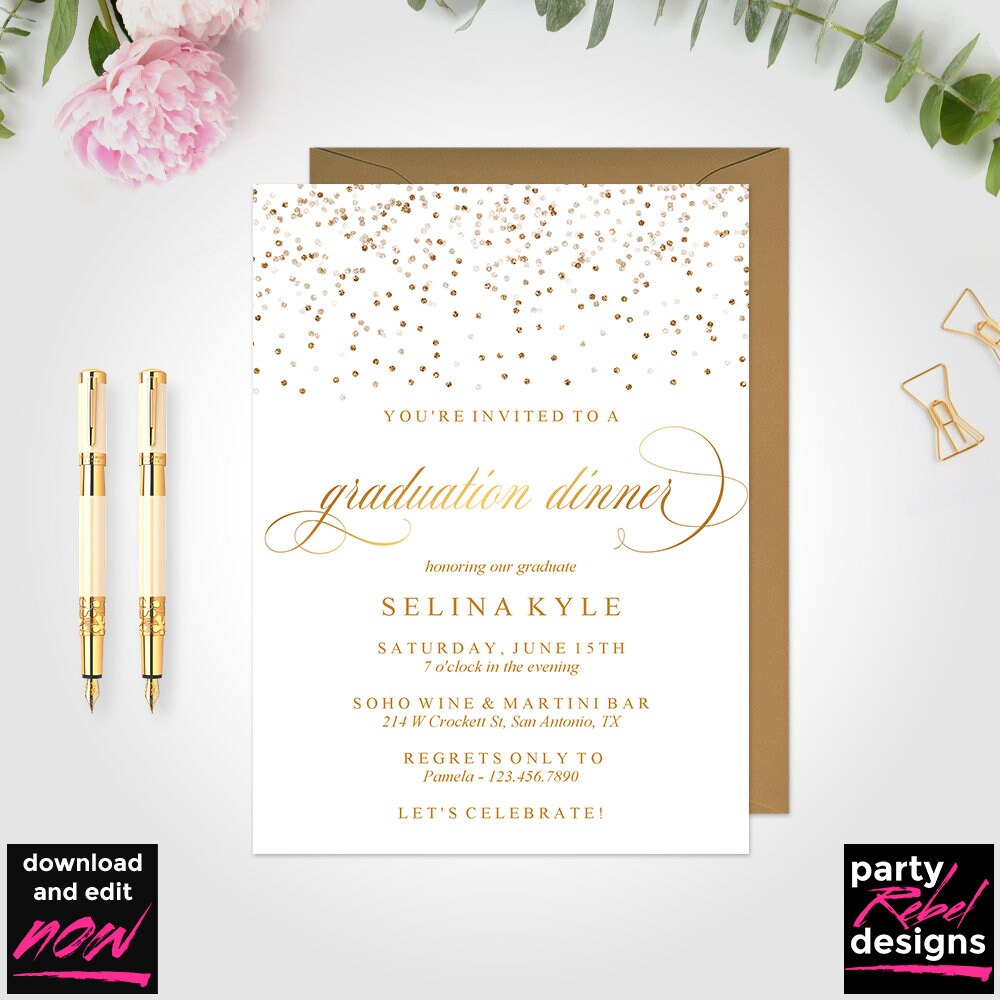 Graduation Dinner Invitation Instant Download Template Gold | Etsy