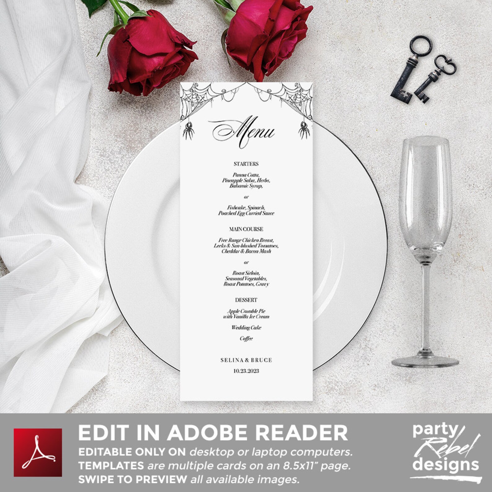 Vintage Gothic Wedding Menu Instant Download Invitation - Etsy México