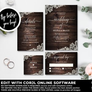 Rustic Wedding Invitation Instant Download, Lace Wedding Invitations ...