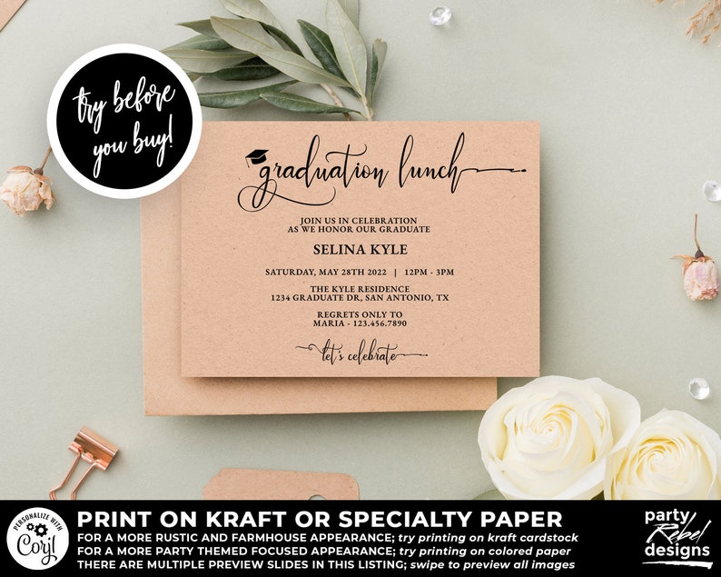 Graduation Lunch Party Invitation Template Graduation Instant - Etsy