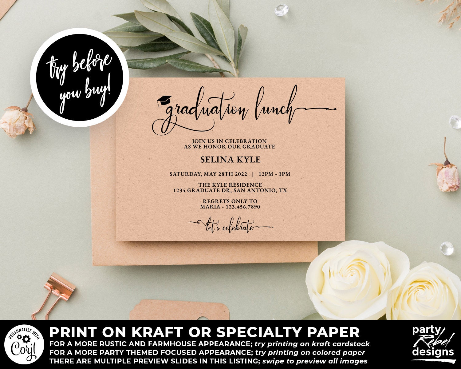 Graduation Lunch Party Invitation Template, Graduation Instant Download ...