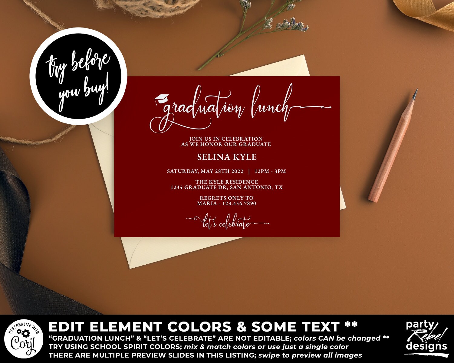 Graduation Lunch Party Invitation Template, Graduation Instant Download ...
