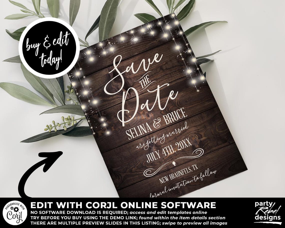 Rustic Wood Save the Date Invitation Editable Instant Download Template ...