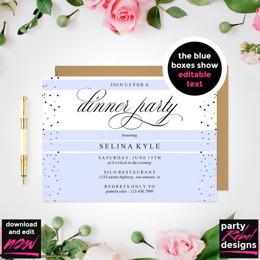 Dinner Party Invitation Template Printable Birthday Dinner | Etsy