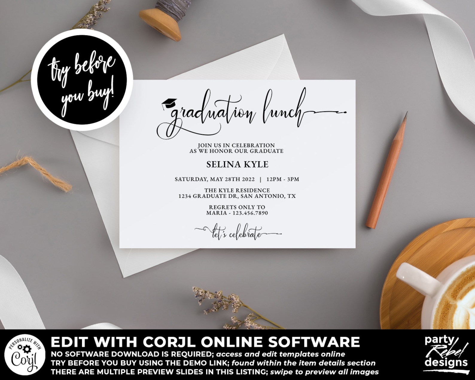 Graduation Lunch Party Invitation Template, Graduation Instant Download ...