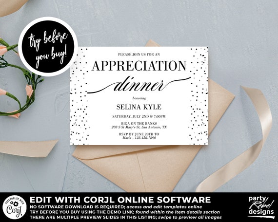 Appreciation Dinner Invitation Template Appreciation Dinner - Etsy