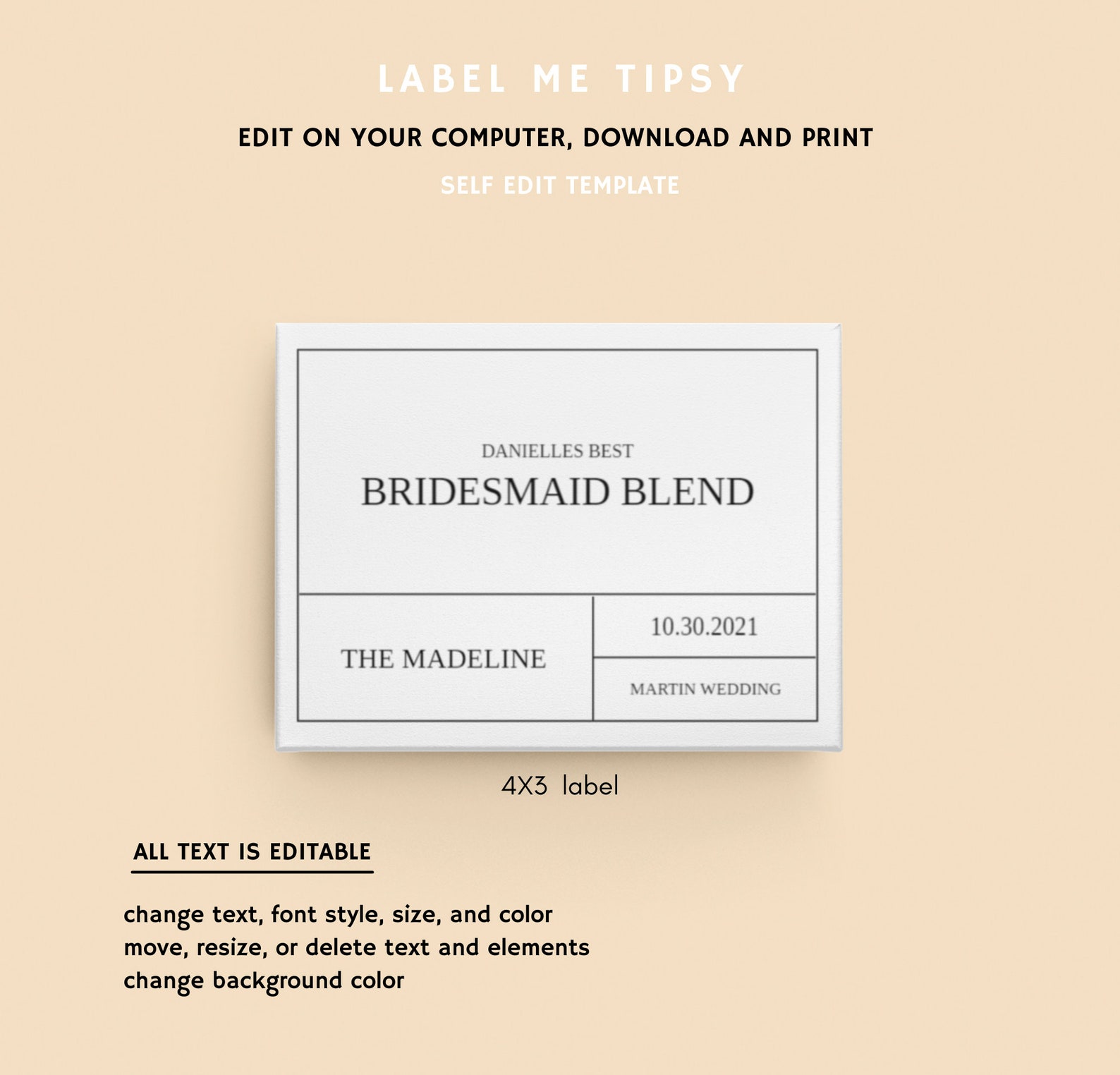 Bridesmaid Wine Bottle Label Template, Bridesmaid Gift, Editable and ...