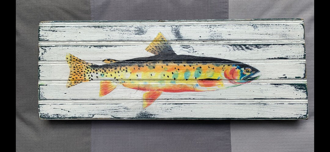 WOOD SIGN Vintage Fishing Sign Rainbow Trout Fly Fishing Sign Fish Art ...