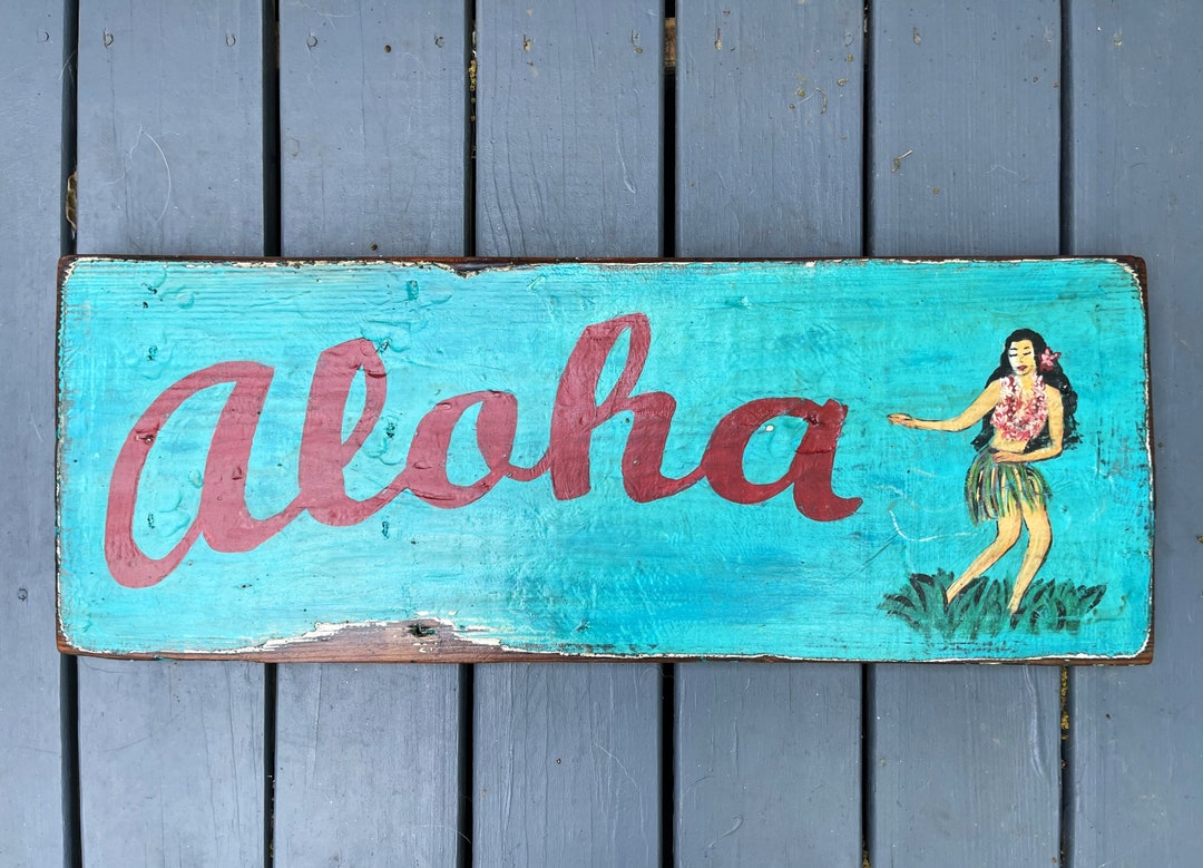 WOOD SIGN Aloha Vintage Sign Beach Décor Hawaiian Décor Hula Dancer Art ...