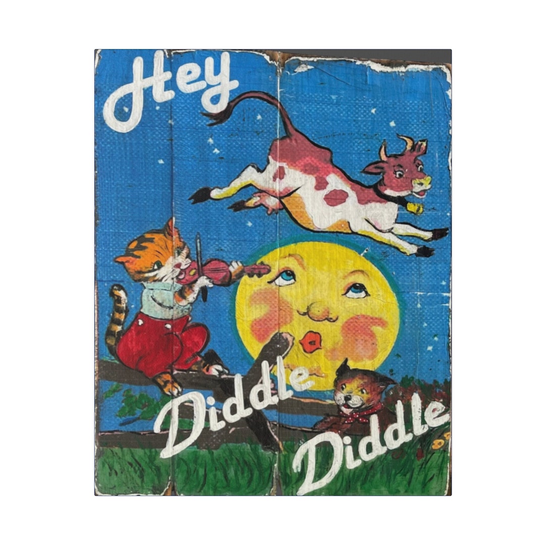 Hey Diddle Diddle Canvas, Nursery Decor, Baby's Room, Kid's Room, Cow ...