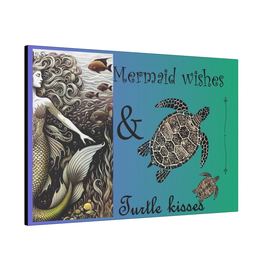 CANVAS Mermaid Wishes & Turtle Kisses Fun Art for Your Beach House or ...